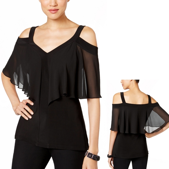 MSK | Tops | New Msk Womens Coldshoulder Chiffon Overlay Flutter Top ...